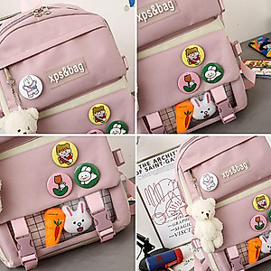 Aiyify 4Pcs Kawaii Backpack Cute Backpack for School Aesthetic Backpack Kawaii School Supplies Backpack Set with Accessories (Pink-A)…