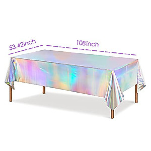 4 Pack Iridescence Plastic Tablecloths - Disposable Table Covers Shiny Rectangle Table Cloth Holographic Foil Iridescent Birthday Wedding Christmas Holiday Party Decorations 54x108 Inch (Laser)