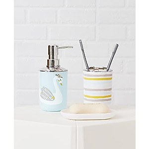 Indecor Home Bathroom Accessory Set, Fun Swan Design, Includes Shower Curtain, 12 Printed Curtain Hooks, Soap Dish, Toothbrush Holder, Soap Dispenser and Soft Non-Slip Bath Rug Mat Box Set