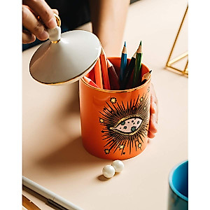 KESHENG Modern Decorative Jar Ceramic Vanity Bathroom Canister Holder Storage Box for Jewelry Cotton Balls,Bath Salts, 2 Pack, Blue/Orange