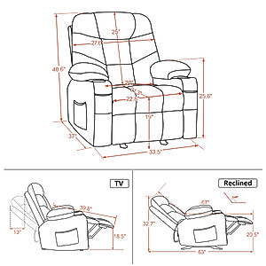 MCombo Manual Glider Rocker Recliner Chair with Cup Holders for Nursery, USB Ports, 2 Side & Front Pockets, Plush Fabric 8002 (Grey Fabric)