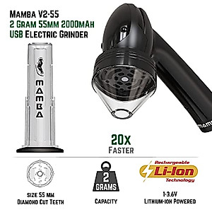 Mamba V2-55 Electric Herb Grinder, USB Rechargeable Automatic Grinder Fast Mill with Aluminum Alloy Head, includes Herb and Spices Holding System (Black)
