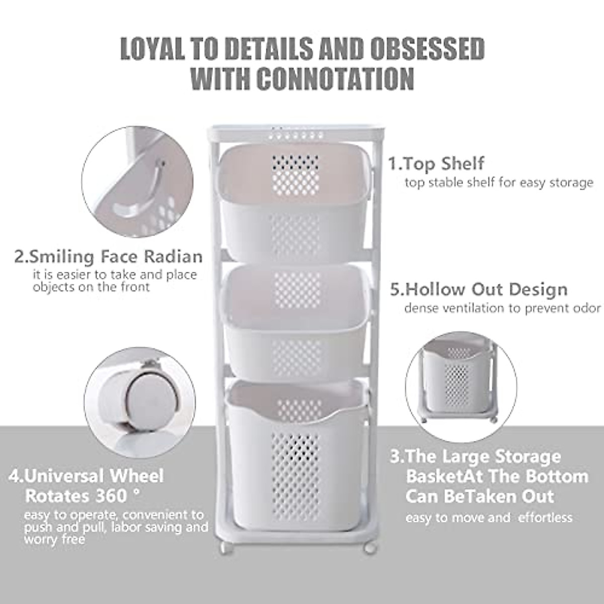3 Tier Sorter Clothes Storage Organizer Rolling Cart Shelf Laundry Hamper Basket Bathroom Multi-layer Clothes Storage Basket Simple Storage Shelf Kitchen Shelf Fruit Stand