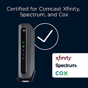 MOTOROLA 8x4 Cable Modem, Model MB7220, 343 Mbps DOCSIS 3.0, Certified by Comcast XFINITY, Time Warner Cable, Cox, BrightHouse, and More (No Wireless)