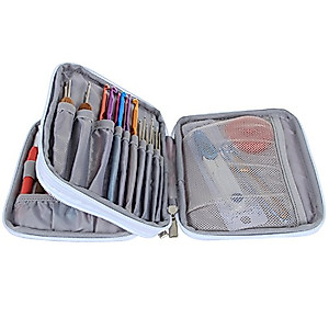 Teamoy Crochet Hook Case Empty, Crochet Hook Organizer with Multiple Pockets for Crochet Needles and Knitting Accessories, Cats Pink