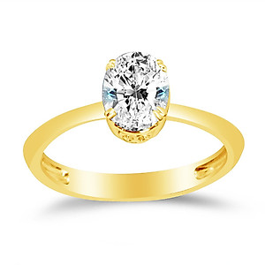 Size - 7 - Solid 14k Yellow Gold Oval Cut Thick Band Classic Solitaire Wedding Engagement Ring CZ Cubic Zirconia 1.50ct.