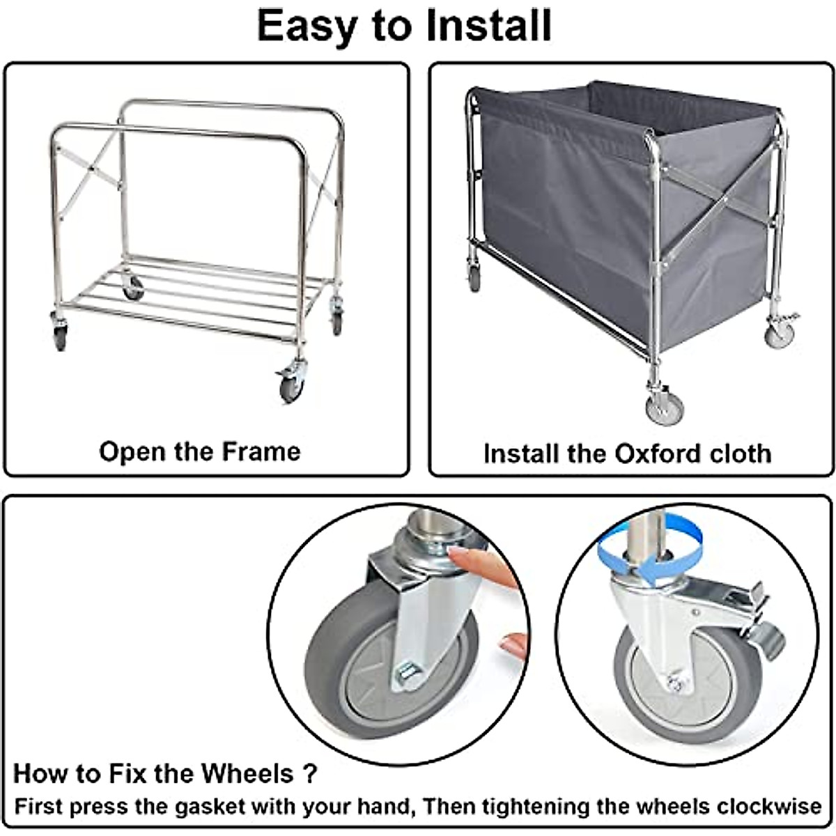 tonchean Laundry Basket on Wheels, Commercial Rolling Laundry Trolley, Heavy-Duty Collapsible Laundry Hamper Sorter Cart for Industrial/Hotel/Home