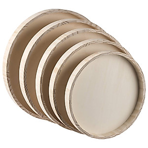 Wooden Round Trays for Serving - Five Piece Nested Breakfast Tray - Wood Crafts Trays for Organizing | Bathroom Tray - Food Trays for Party Buffet Montessori Wooden Trays for Serving & Catering