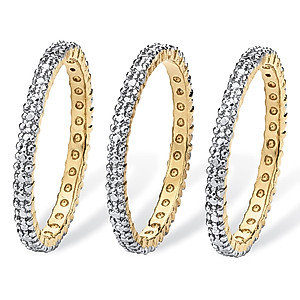 PalmBeach Jewelry 14K Yellow Gold or Platinum-Plated Genuine Diamond Accent Stackable 3 Piece Set Eternity Ring Size 7