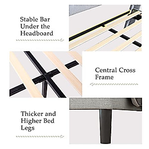 Feonase King Platform Bed Frame with Wingback Headboard, Geometric Upholstered Heavy Duty Bed Frame with Solid Wood Slats, No Box Spring Needed, Easy Assembly, Noise-Free, Light Gray