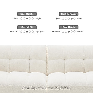 mopio Aaron Couch, Small Sofa, Futon, Sofa Bed, Sleeper Sofa, Loveseat, Mid Century Modern Futon Couch, Sofa Cama, Couches for Living Room, Bedroom (Pearl White, Boucle)