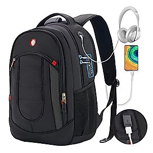 Omnpak 15.6 Inch Laptop Backpack for Men, Anti-Theft Travel Computer Bag with USB Charging Port, Water Resistant Multi-functional Business Backpack with Laptop Compartment, Black