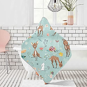Pigsaly Deer Hare Rabbit Flower Hooded Baby Towel Bird Butterfly Baby Bath Towel Unisex Soft Organic Cotton Washcloths Toddlers Shower Gifts for Boys Girls Newborn 30 x 30 in