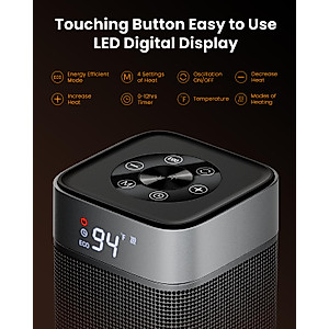 GAIATOP Space Heaters for Indoor Use, 1500W Portable Electric Heater, Quiet PTC Ceramic Heat with Thermostat, 5 Modes, Remote, 60° Oscillating, 12Hrs Timer, Powerful Wind for Bedroom Office Home