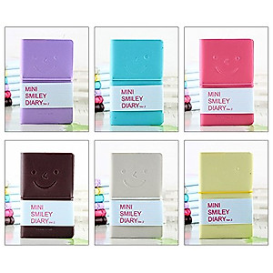 CRIVERS 5pc Portable mini smiley diary paper notebook, memo, leather case, 100 Sheets (Random Color)