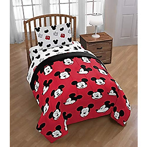 Jay Franco Disney Mickey Mouse Cute Faces 4 Piece Twin Bed Set - Includes Comforter & Sheet Set - Super Soft Fade Resistant Polyester - (Official Disney Product)