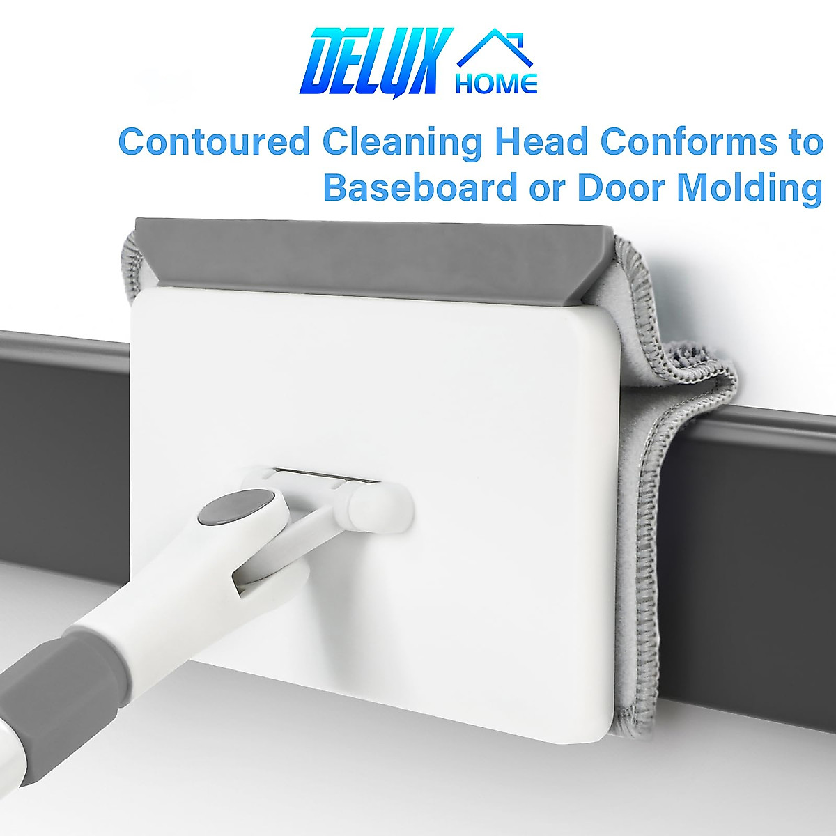 Baseboard Cleaner Tool with Handle, DELUX Baseboard Cleaner with Extendable Long Handle, 4 Reusable Cleaning Pads Wall Cleaner for Baseboards Cleaning, Ceiling, Wall, Floor, Shower Bathroom Kitchen