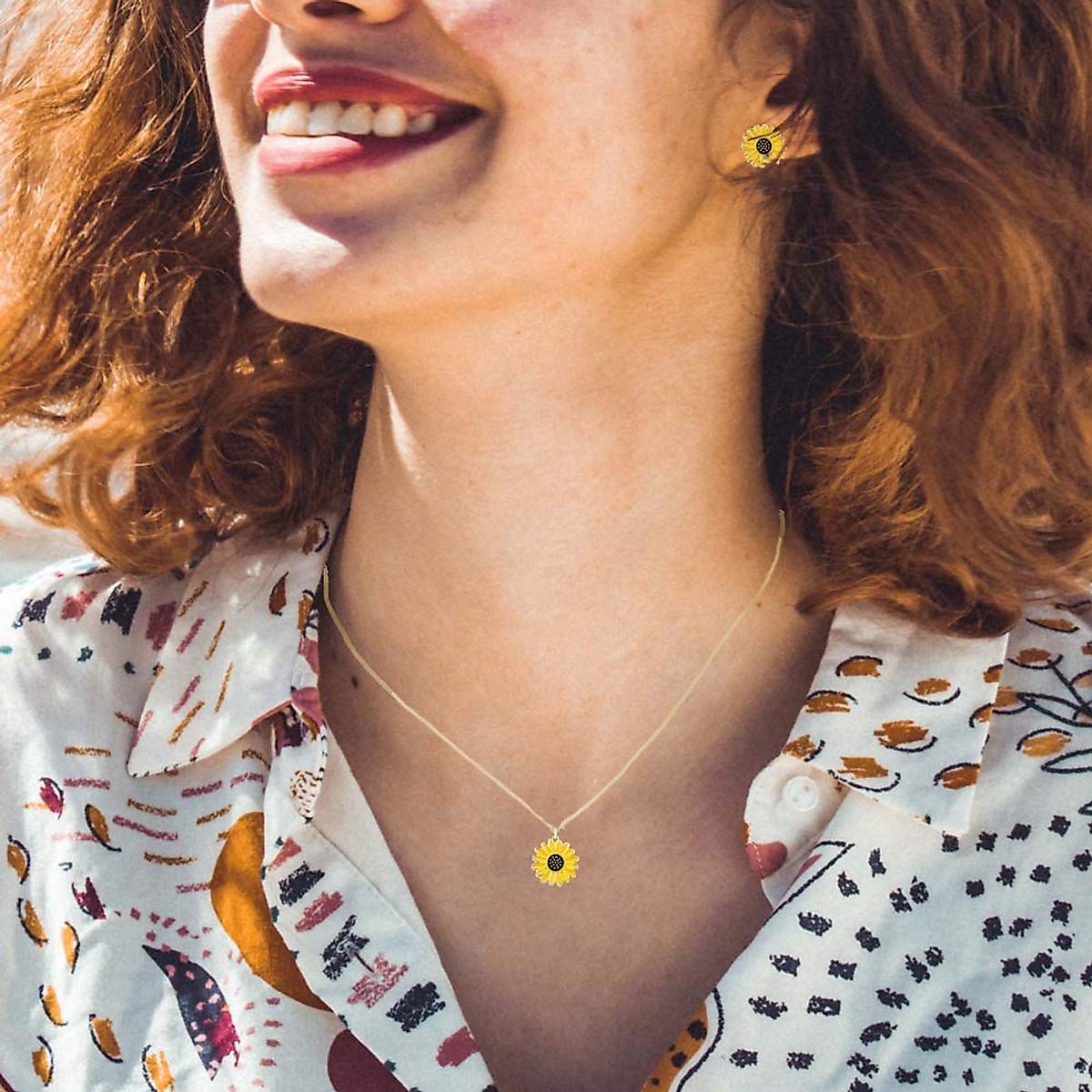 Jeka Sunflower Pendant Boho Necklace Friendship Jewelry for Women Daughter Wife Mother Adjustable 18-20.5 Inches