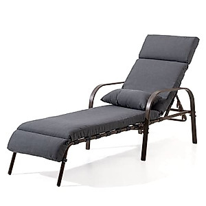 Pellebant Patio Chaise Lounge Chair with Cushion, Adjustable Chair with 5 Positions, Folding Outdoor Recliners All Weather for Outside Beach, Pool and Yard, Dark Grey