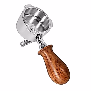 NEOUZA 51mm Espresso Portafilter Compatible with DeLonghi Dedica EC685 Coffee Machine,Mini Wood Handle,Non-pressurized Basket,Double Spouts (H1 Handle)