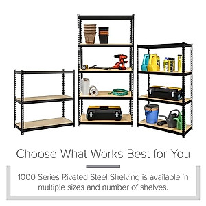 Space Solutions 1000 Riveted Steel Shelving 4-Shelf Unit, 12D x 30W x 48H, Black
