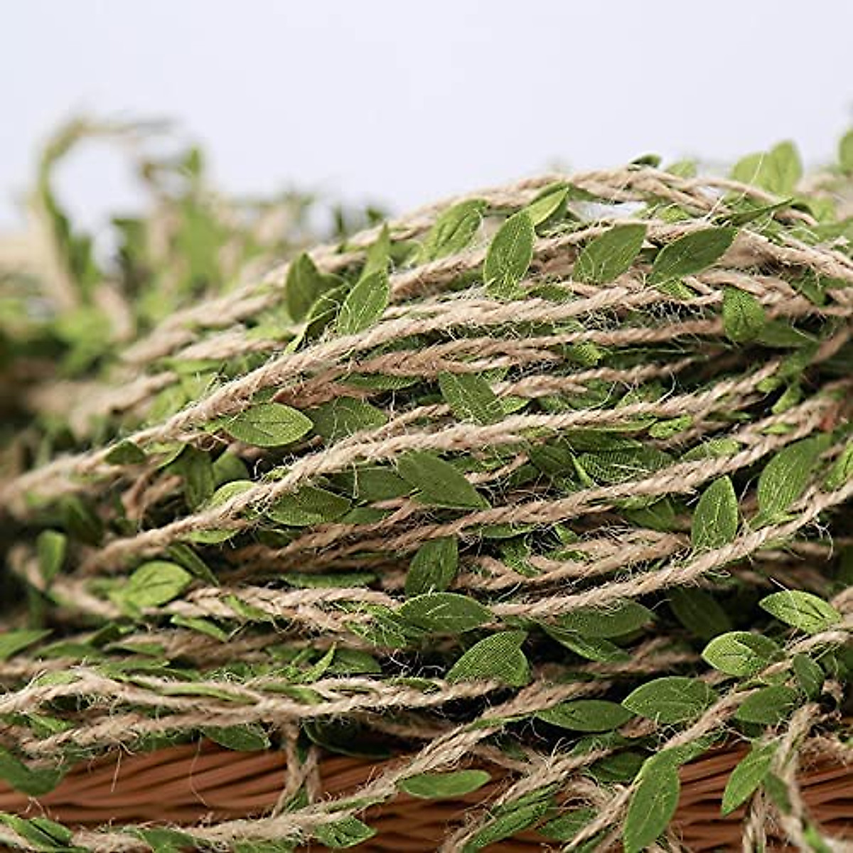 KELLYJIA 4 Pack Green Leaf Ribbon Burlap Twine, 5MM Jungle Vines Hemp Rope Decoration Garland for Crafts Gift Wrapping Party Wedding Home Garden