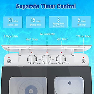 Bonusall Portable Washing Machine Compact 17.6 lbs, Mini 2IN1 Washer and Spin Dryer Combo with Built-in Gravity Drain, Small Twin Tub Washing Machine for Apartment Dorms RV, Grey