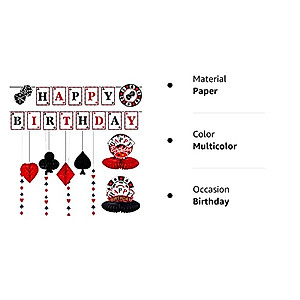 11 Pieces Casino Birthday Party Decorations Set, Includes Poker Happy Birthday Banner, 6 Casino Honeycomb, 4 Poker Card Hanging Swirls for Casino Poker Theme Birthday Party Supplies