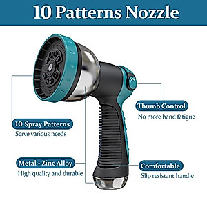 Gnimihz Heavy Duty Garden Hose, Reinforced Water Hose with 10 Patterns Sprayer Nozzle, 3/4" Solid Brass Fittings, Drinking Water Safe Material, All-weather, Burst 600 psi, 5/8 in x 25ft