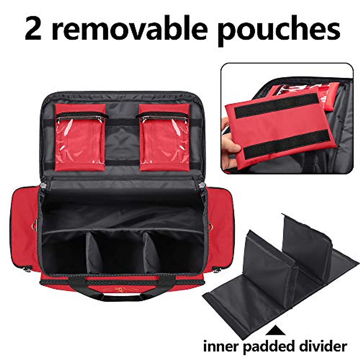 Trunab Emergency Responder Trauma Bag Empty, Professional First Aid Kits Storage Medical Bag with Inner Dividers and Anti-Scratch Bottom, Ideal for EMT, EMS, Paramedics, Red, Bag ONLY