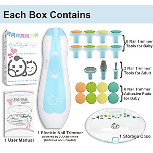 Royal Angels Baby Nail File 21 in 1, Safe Electric Baby Nail Buffer, Extra 13 Replacement Tools, Baby Nail Kit, Baby Nail Trimmer, Newborn Toddler Toes and Fingernails Clipper, Trim and Polish (Blue)