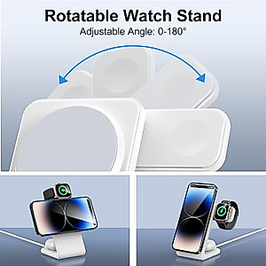 Houflody 3 in 1 Magnetic Wireless Charging Station, Wireless Charger for Magsafe with PD 20W Adapter for iPhone 15 14 13 12/Pro/Pro Max/Plus/Mini, Apple Watch Ultra/SE/9 to 2, AirPods 3/2/pro, White