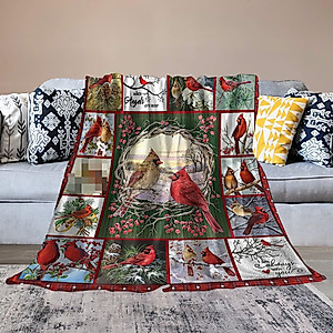 reoqeosy Cardinal Blanket Christmas Bird Throw Blanket Cardinal Gifts for Girls Woman Kids Cozy Comfort Soft Plush Fleece Flannel Blanket for Couch Sofa Bed 40"x50"
