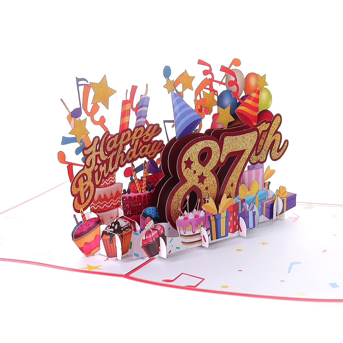 iGifts And Cards Happy 87th Red Birthday 3D Pop Up Greeting Card – Awesome 87 Birthday Card For Woman, Man, Happy Eighty Seven Birthday Gift For Mom, Dad, Wife, Husband Present, 5" X 7"