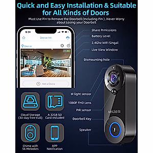 sectelli 2023 Enhanced Doorbell Camera Wireless, Support WiFi at 5GHz Mixed with 2.4GHz, Support Link to Alexa Speaker, 1080P Video, 2-Way Audio,Battery Powered,Smart Video Doorbell