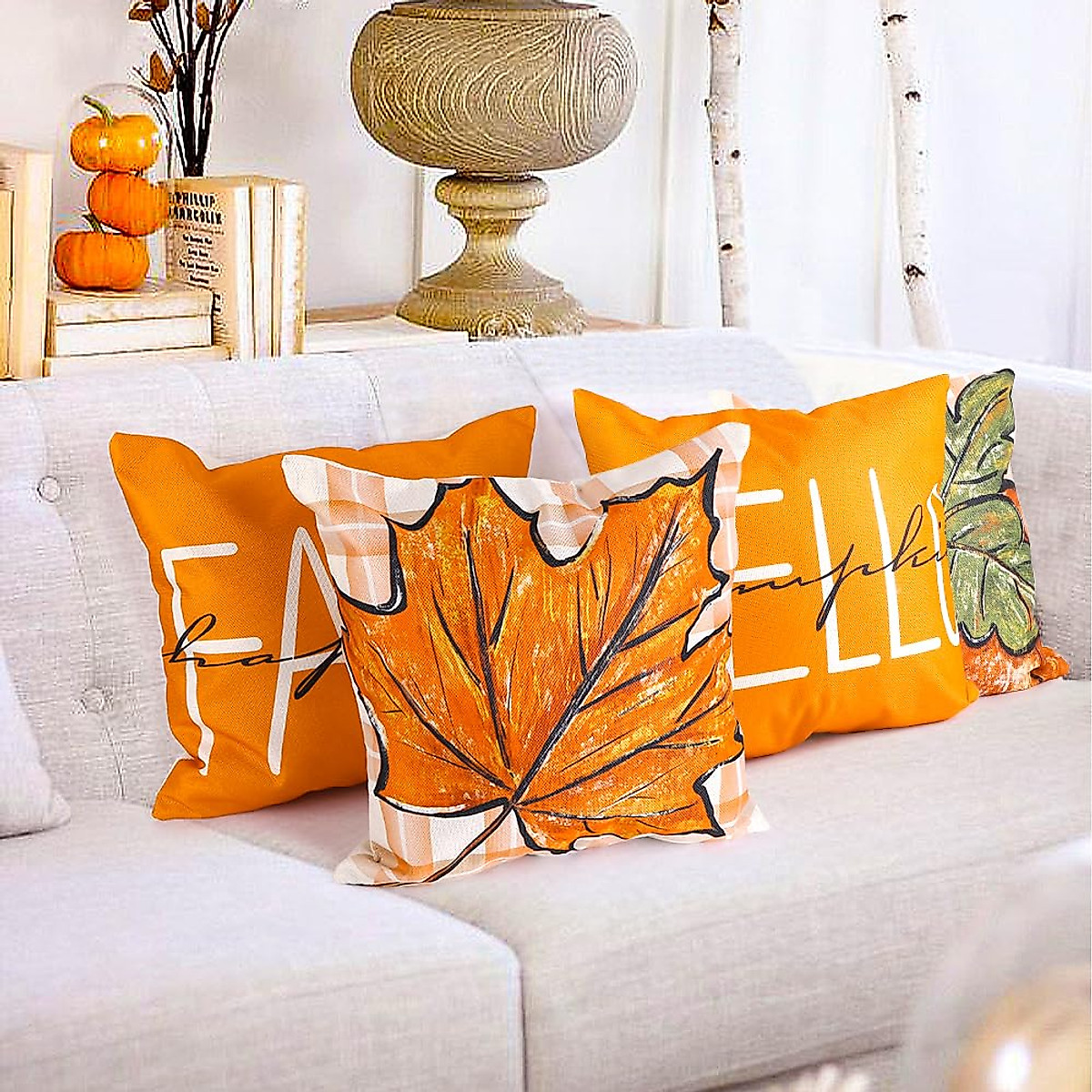 YUJUN 4 Pack Fall Pillow Covers Decoration,18x18in Buffalo Plaid Farmhouse Pumpkin Maple Leaves Thanksgiving Fall Throw Pillows Cushion Case Couch Decor for Autumn Home Outdoor Decorations