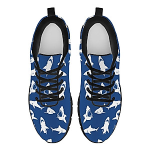 Mens Womens Shark Shoes Running Walking Tennis Sneakers Great White Shark Ocean Animal Shoes Gifts for Women Men,Size 10.5 Men/12 Women Black