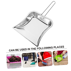 Amosfun Desktop Dustpan Small Steel Dustpan Indoor Portable Crobars Keyboard Cleaning Pan Industrial Dust Pan Hand Scrubber Artificial Scrubbing Brush Trash Sweeping Stainless Steel Silver