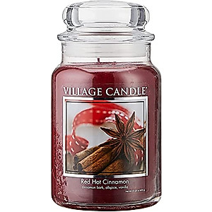 Village Candle Red Hot Cinnamon Large Glass Apothecary Jar Scented Candle, 21.25 oz, 21 Ounce