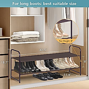 AOODA 2 Tier Long Shoe Rack for Closet Stackable Wide Low 18-Pairs Fabric Shoe Shelf Storage Organizer for Floor,Bedroom (Bronze)