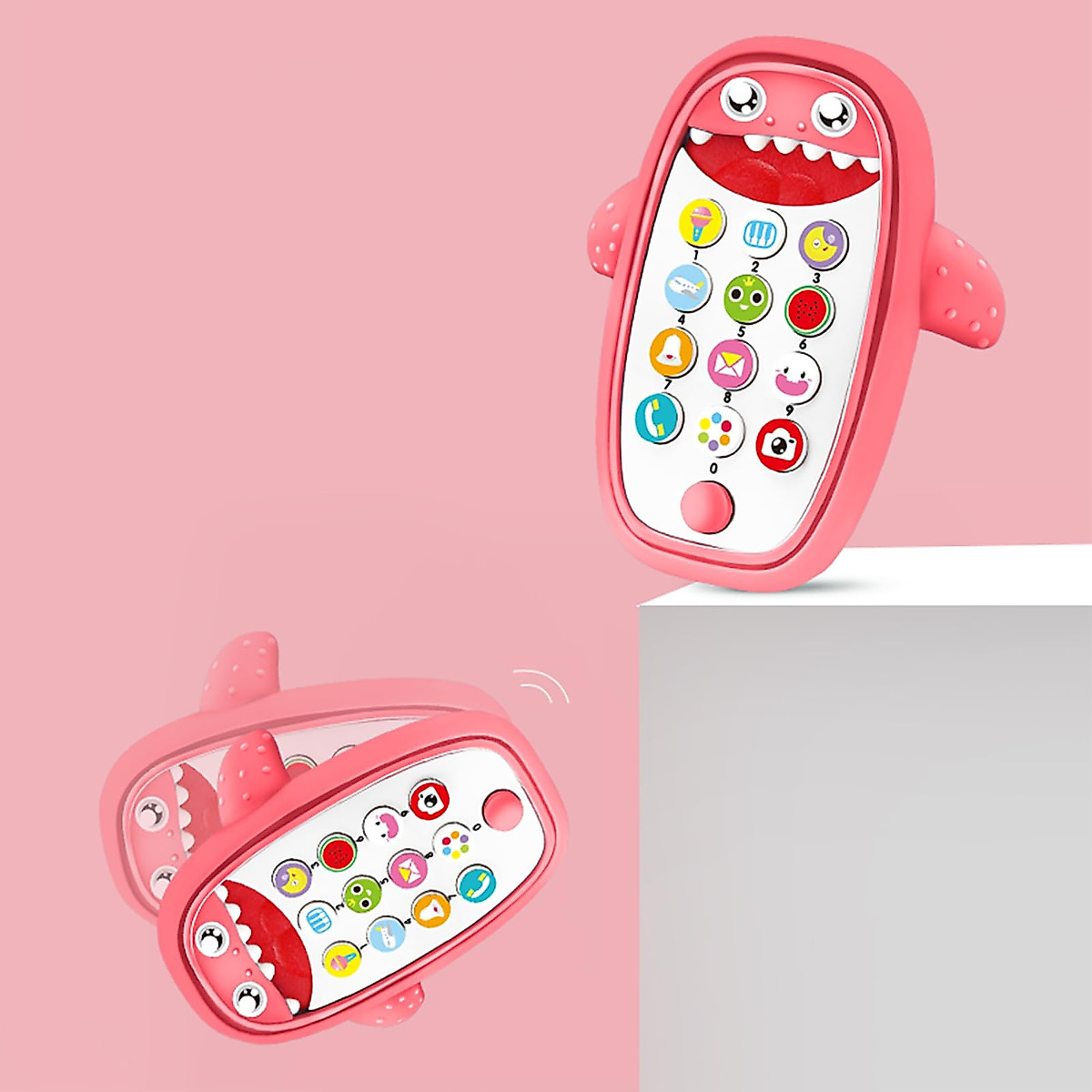 Baby Shark Cell Phone Toy Removable Teether Case, Light, Music & Adjustable Volume Kids Play & Learn Fake Phone Infant Toddler, Preschool Holiday Birthday Presnet for Girl Boy 0-6, 6-18 Months (Red)