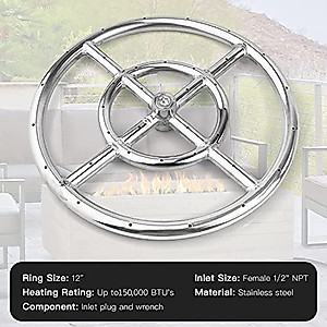NP Stainless Steel Fire Ring Burner Valve Assembly Kit Fire Pit Installation Kit for Propane Gas Outdoor Fireplace