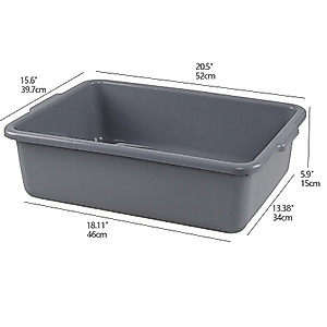 Wakikini 6 Packs 24 Liters Plastic Commercial Bus Tub, Large Bus Tote Box, Gray