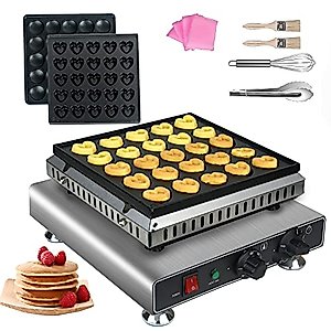 Multifunction Mini Pancakes Maker Machine,Commercial Electric Dutch Pancakes Baker Maker,25PCS Muffin Iron with 2 Interchangeable Nonstick Baking Plates for Home,Restaurants,Kitchen,Snack Bar…