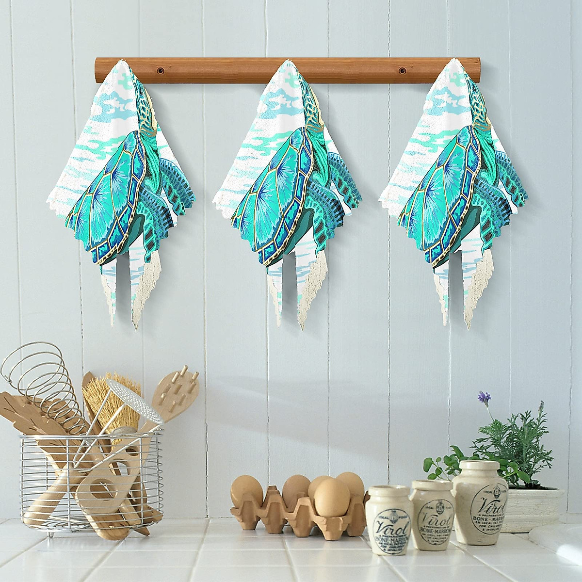 Sea Turtle Turquoise Teal Kitchen Dish Cloths Ocean Sea Life Marine Microfiber Cleaning Towels Absorbent Dishcloths Fast Drying Washcloths for Car Window Bathroom 11x11 inch Pack of 6