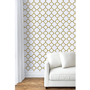 Safiyya 118"x17.7" Gold Peel and Stick Wallpaper White and Gold Pattern Contact Paper Self Adhesive Decorative Removable Contact Paper for Cabinets Modern Bathroom Wallpaper for Kitchen