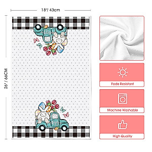 Artoid Mode Buffalo Plaid Gnome Egg Truck Bunny Rabbit Easter Kitchen Towels Dish Towels, 18x26 Inch Seasonal Spring Decoration Hand Towels Set of 2