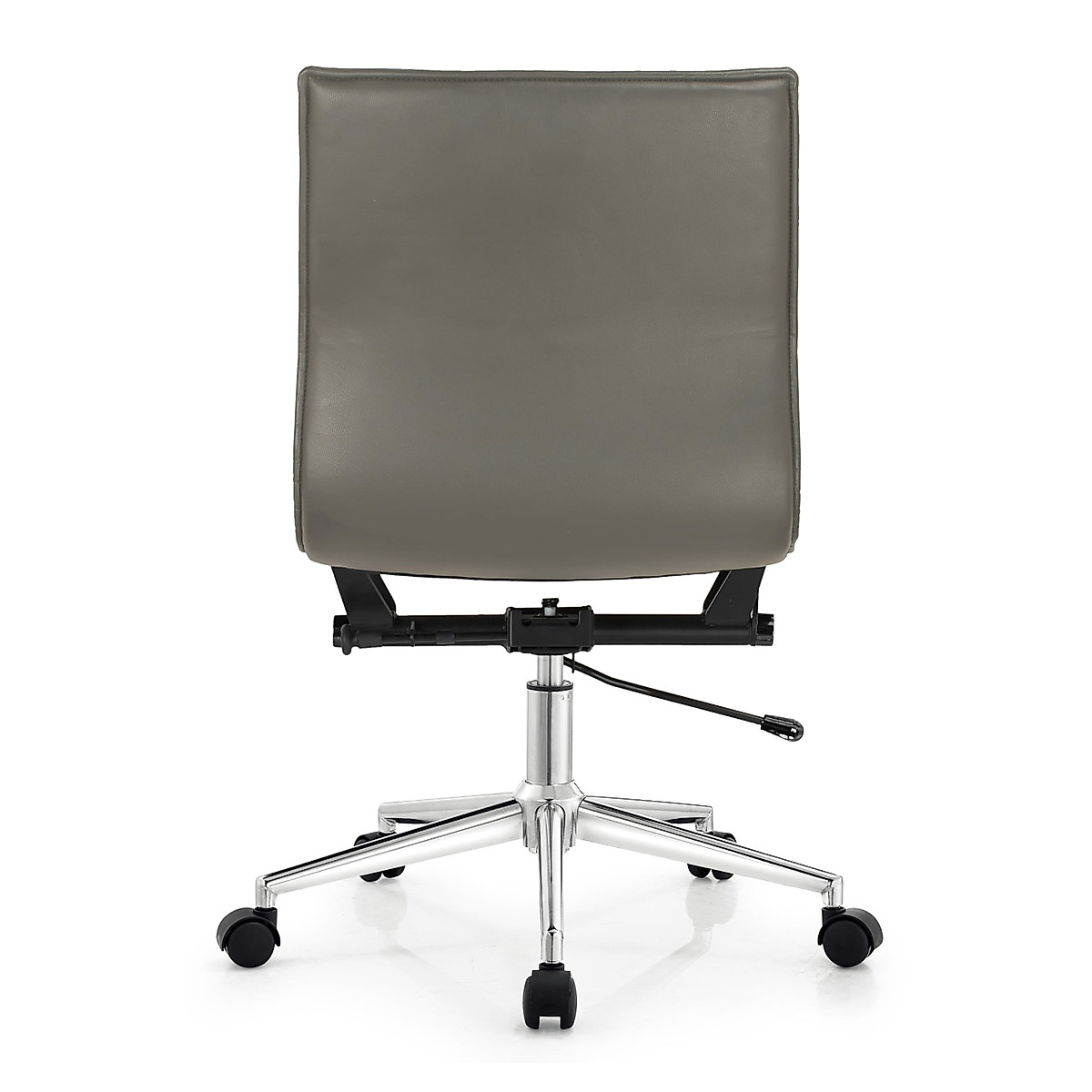2xhome Modern Office Desk Chair | Upholstered PU Leather Ribbed Armless Mid Back with Metal Frame | Adjustable Height, Tilt Lock | Computer, Home, Executive, Conference, Meetings, Gray