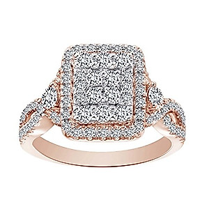 AFFY 14k Solid Rose Gold Round Cut White Natural Diamond Halo Engagement Wedding Ring 1 cttw Ring Size-4