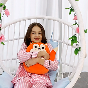 Easfan 12’’ Birthday Fox Plush Pillow Soft Fox Plush Toy Cute Fox Stuffed Animal Home Room Decoration Birthday Gifts for Kids Adults, Orange